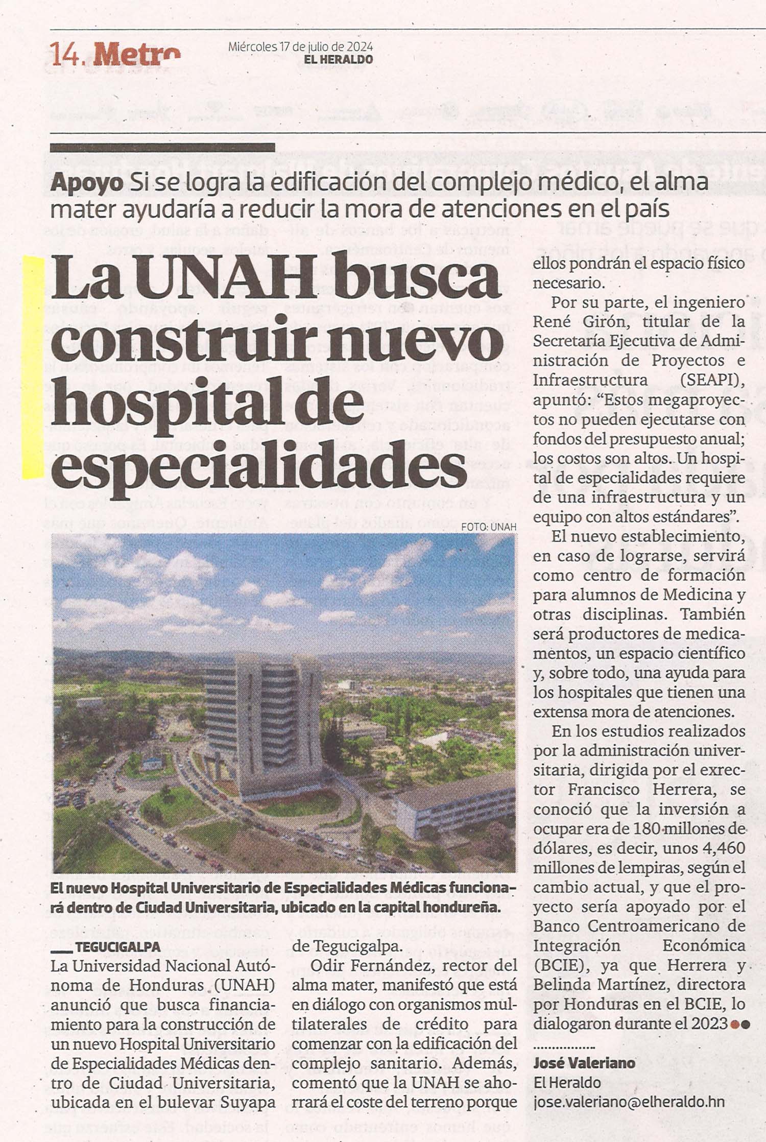 La UNAH busca construir nuevo hospital de especialidades – Hemeroteca ...