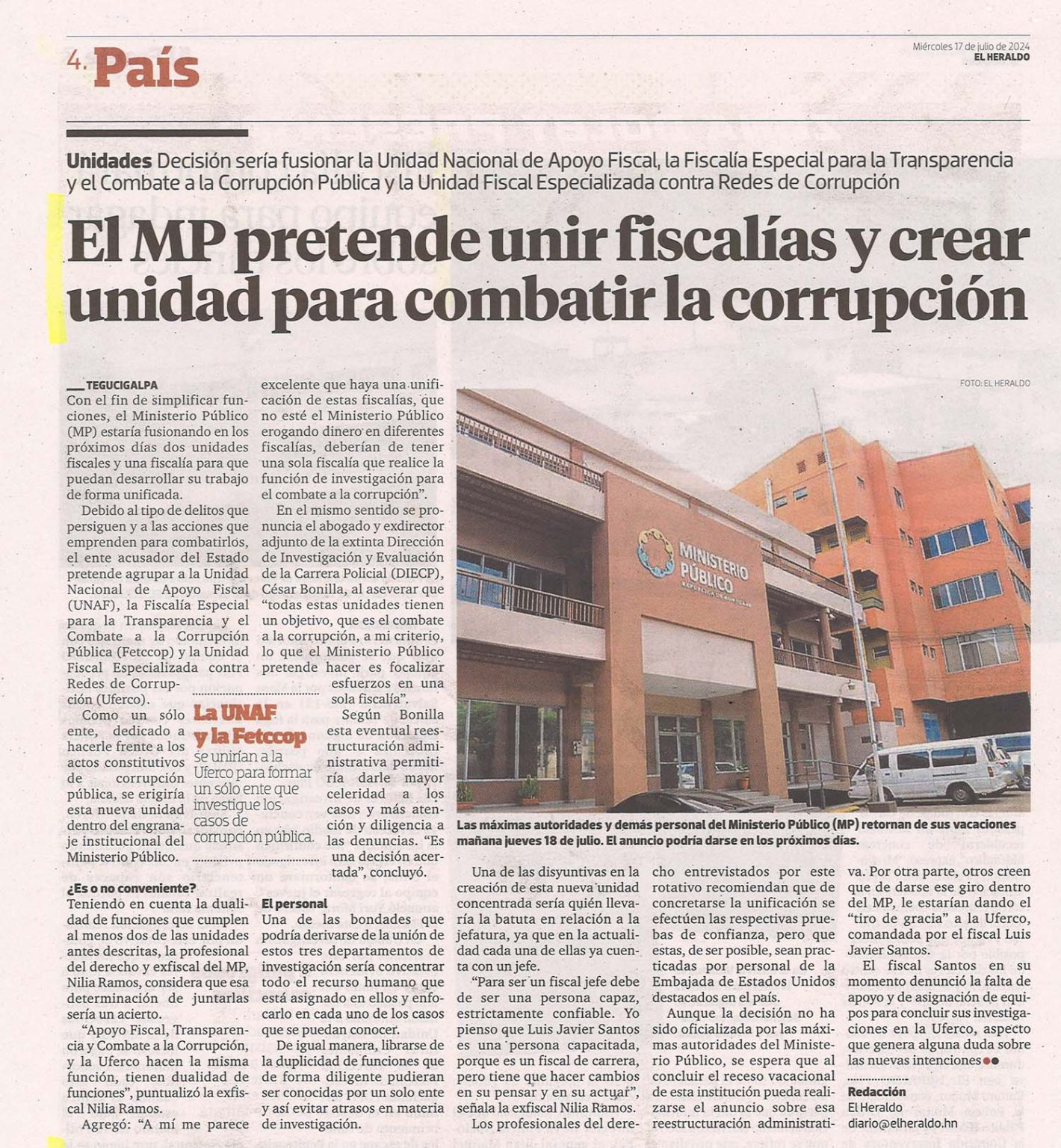 El MP pretende unir fiscalías y crear unidad para combatir la ...
