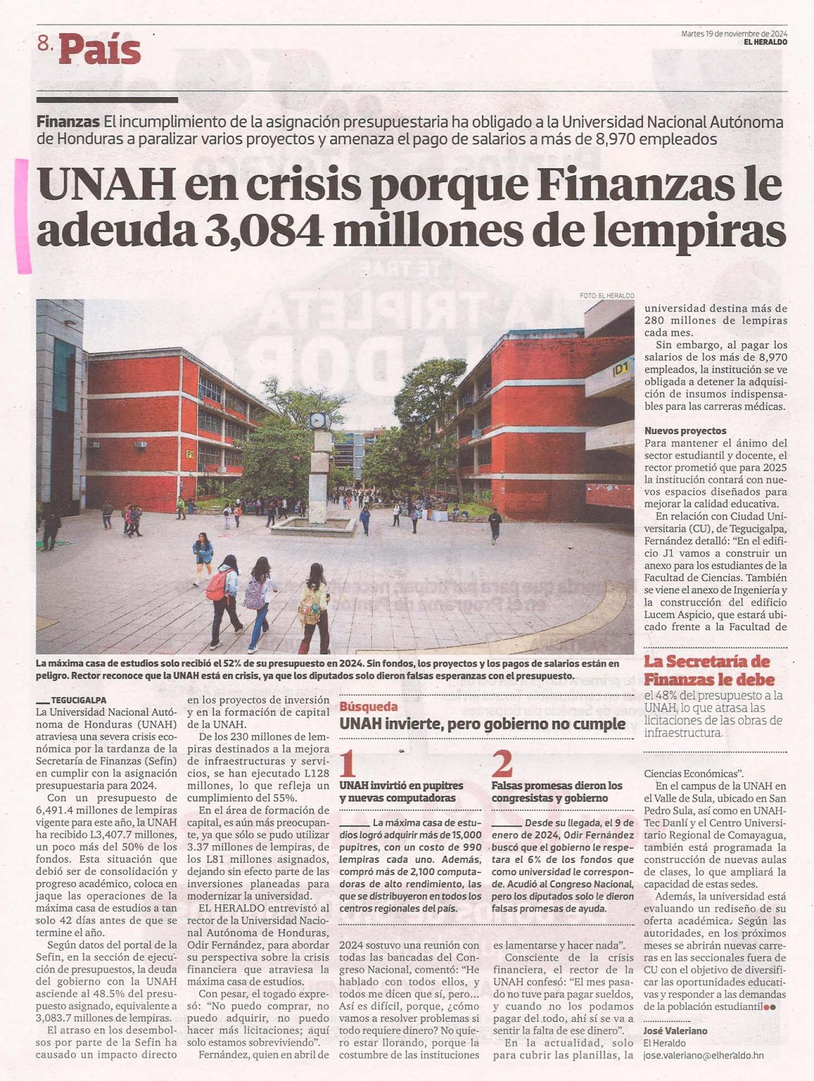 UNAH en crisis porque Finanzas le adeuda 3,084 millones de lempiras ...