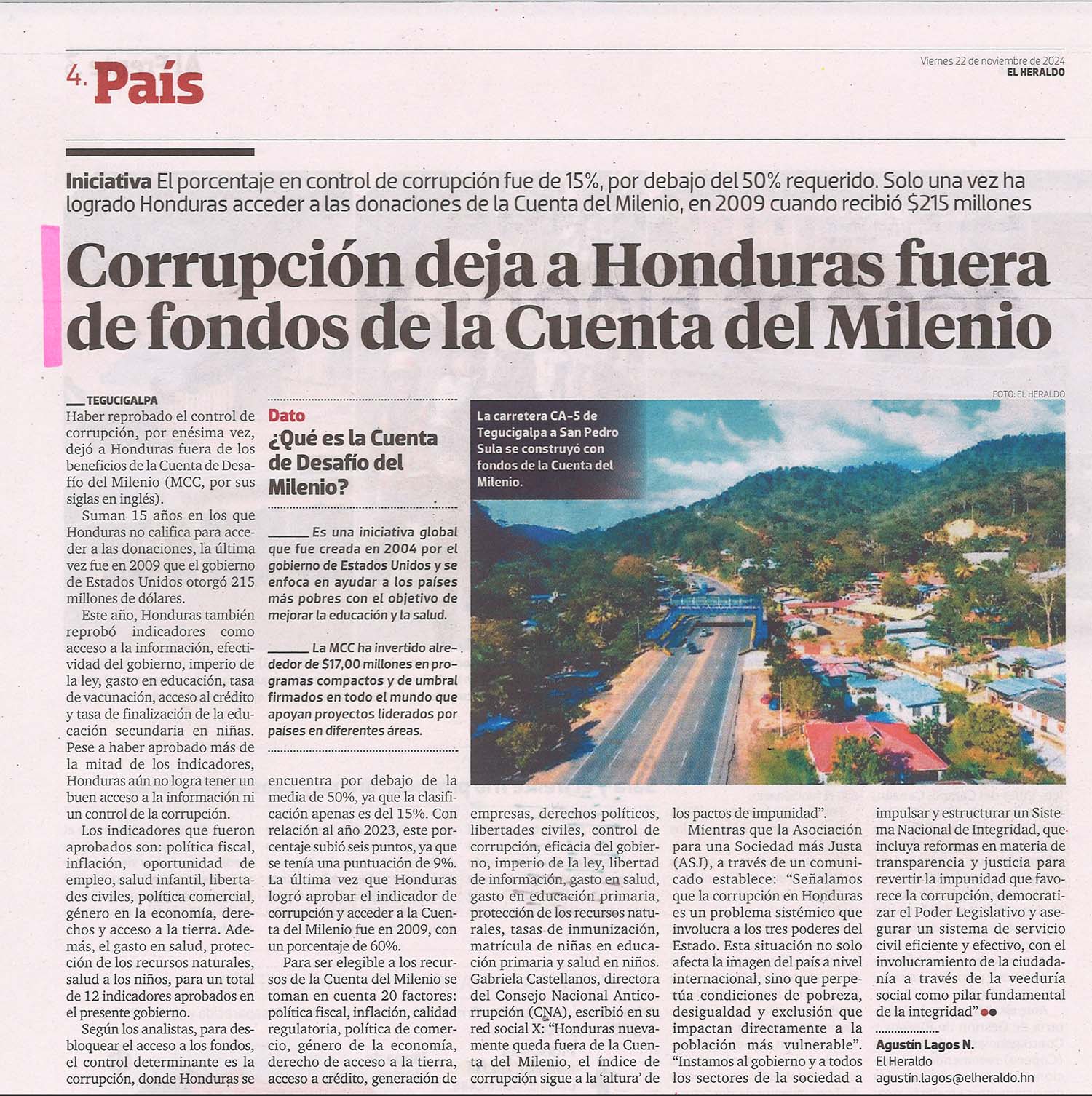 Corrupción deja a Honduras fuera de fondos de la Cuenta del Milenio ...