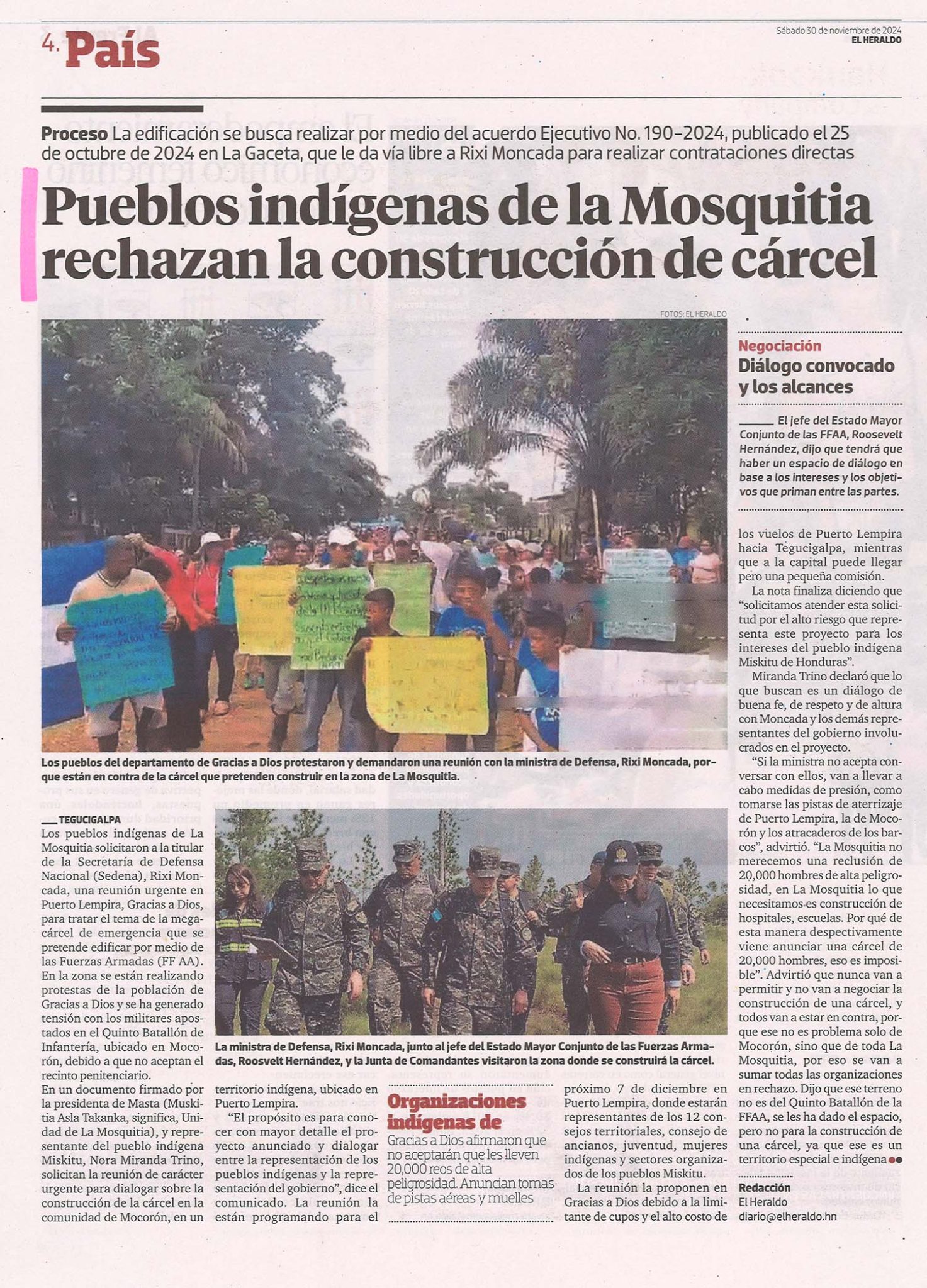 Pueblos indígenas de la Mosquitia rechazan la construcción de cárcel ...