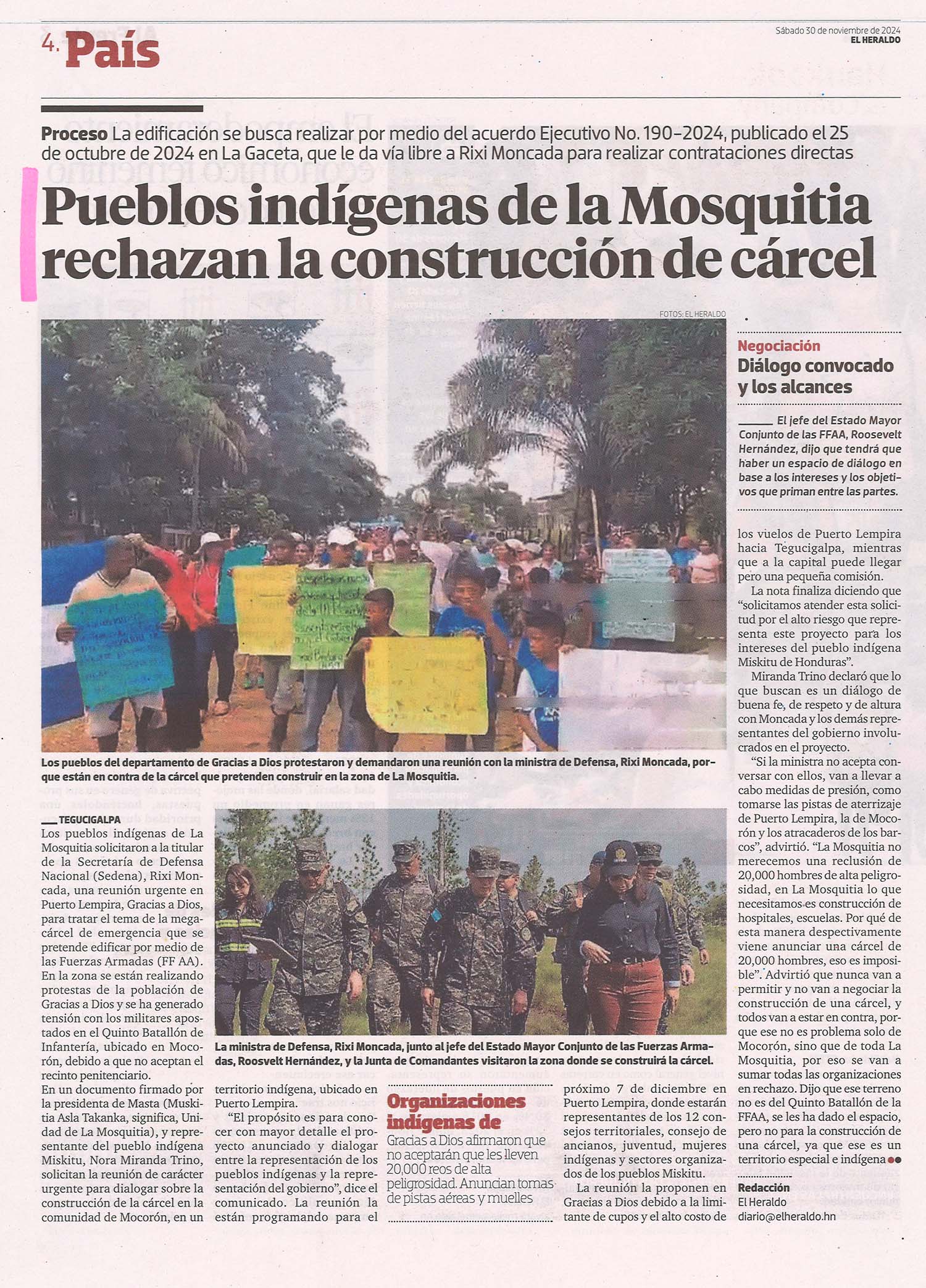 Pueblos indígenas de la Mosquitia rechazan la construcción de cárcel ...