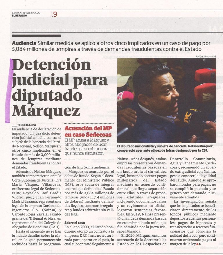 Detención judicial para diputado Márquez – Hemeroteca – Virtual – TSC
